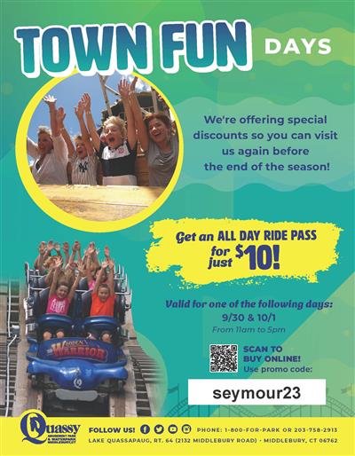 Seymour Community Center: Quassy Amusement Park Town Day - Sept 30 & Oct 1